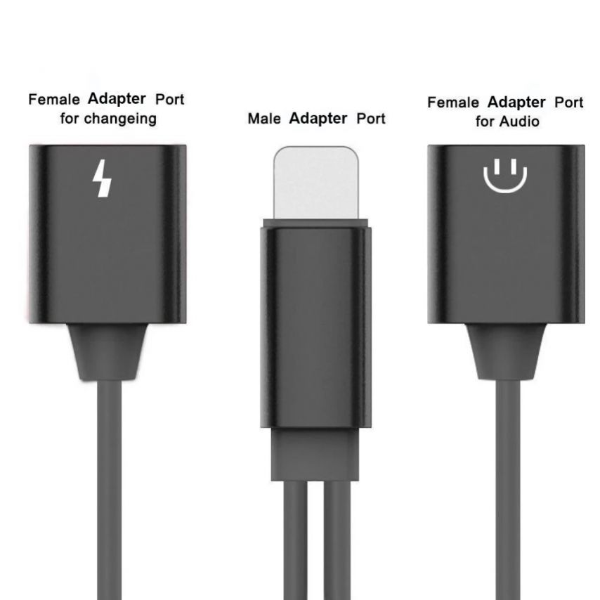 black 2 in 1 double jacks headphone audio adapter for iphone