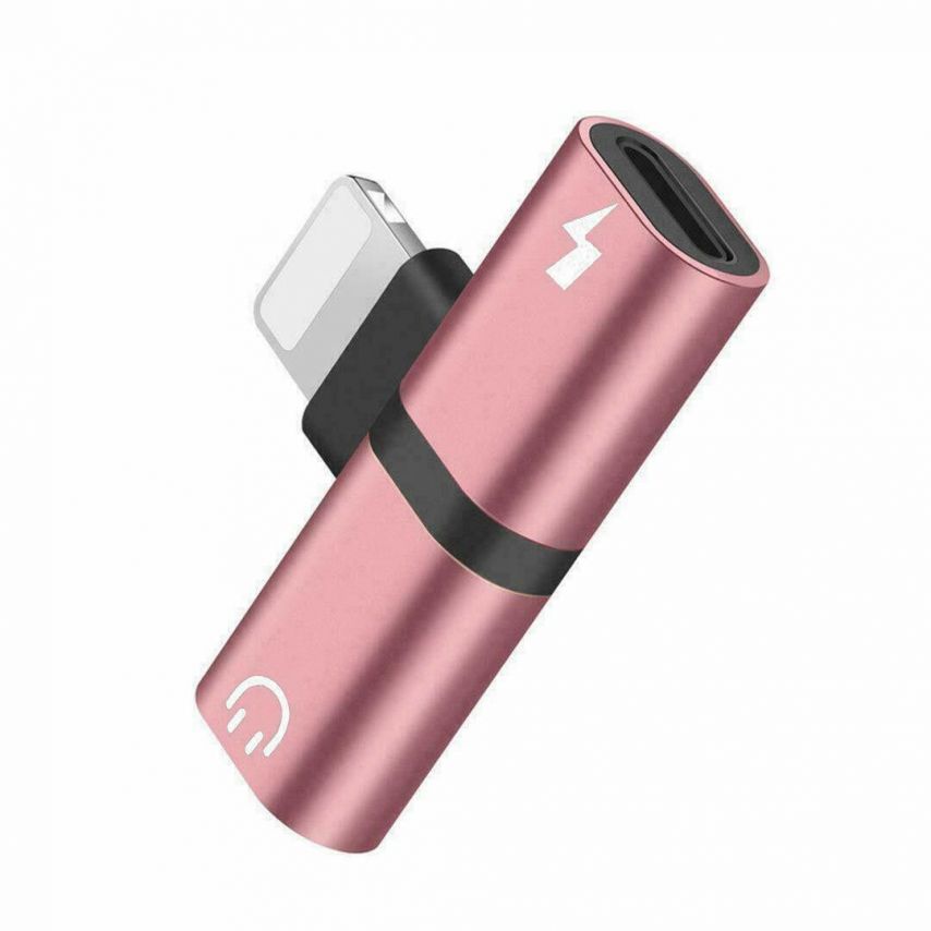 pink 2 in 1 earphone and charger splitter adapter