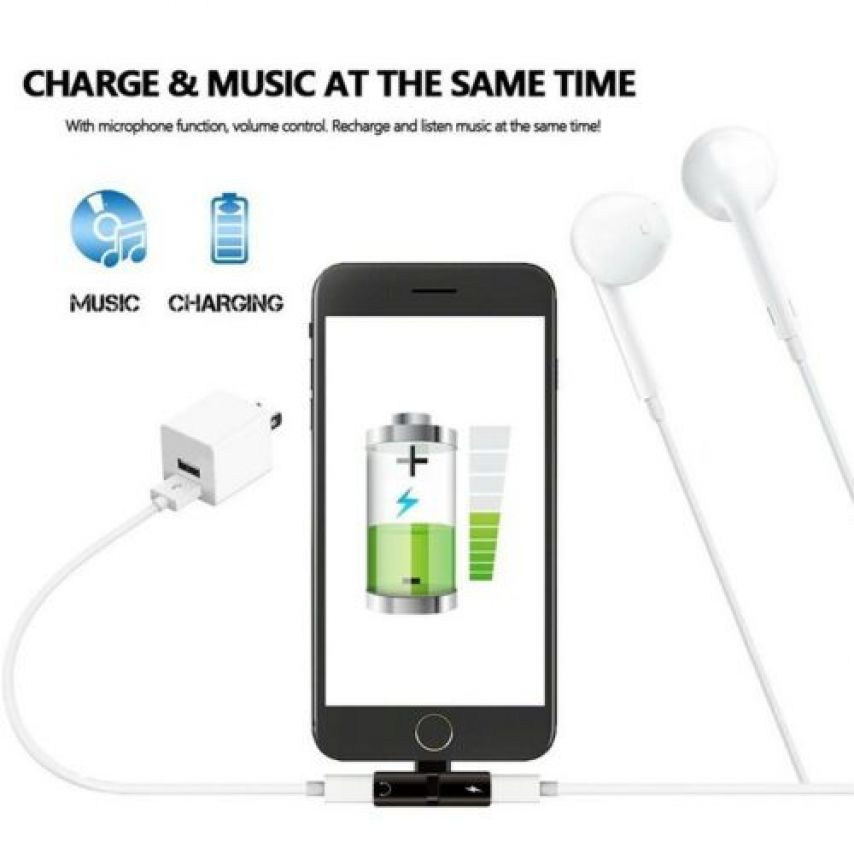 pink 2 in 1 earphone and charger splitter adapter