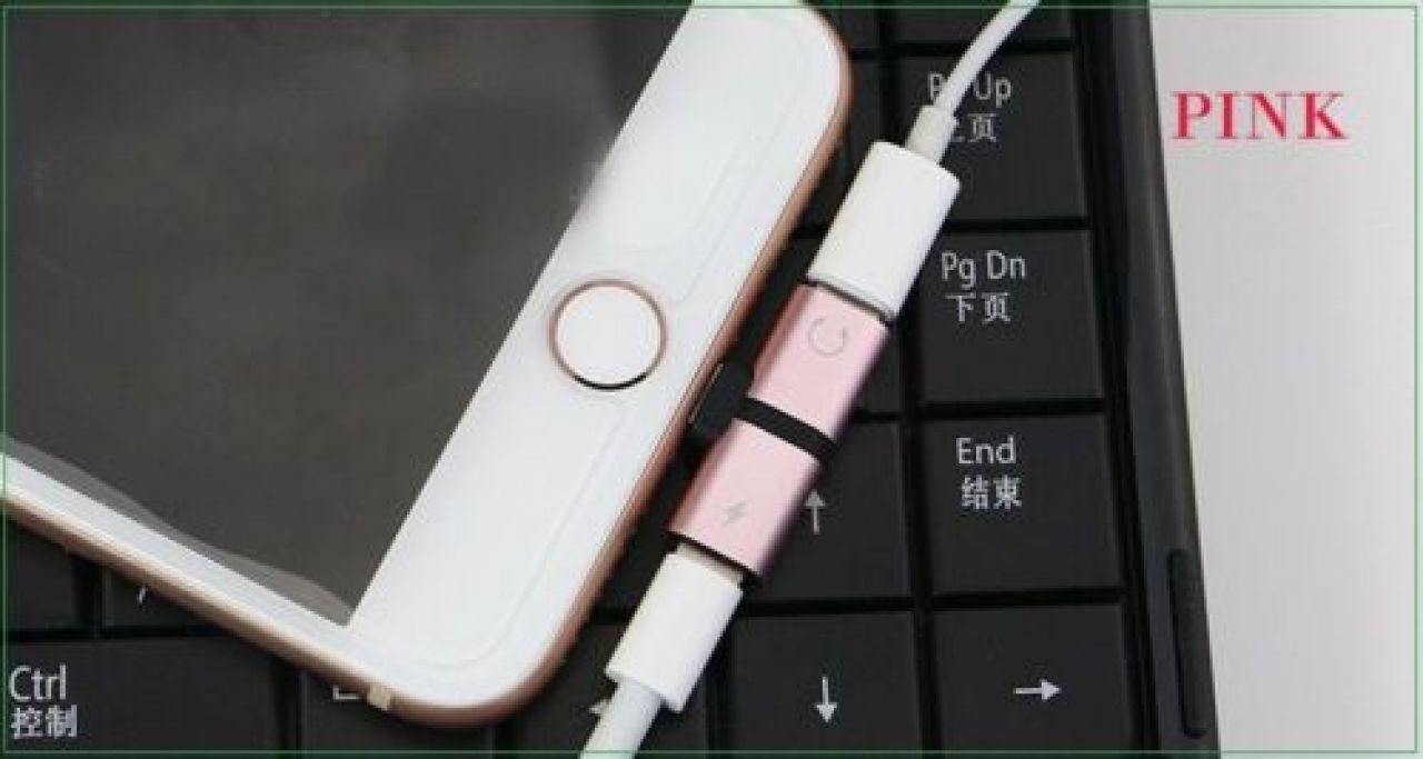 pink 2 in 1 earphone and charger splitter adapter