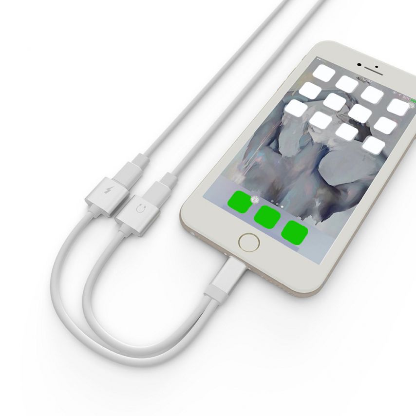 silver 2 in 1 double jacks headphone audio adapter for iphone
