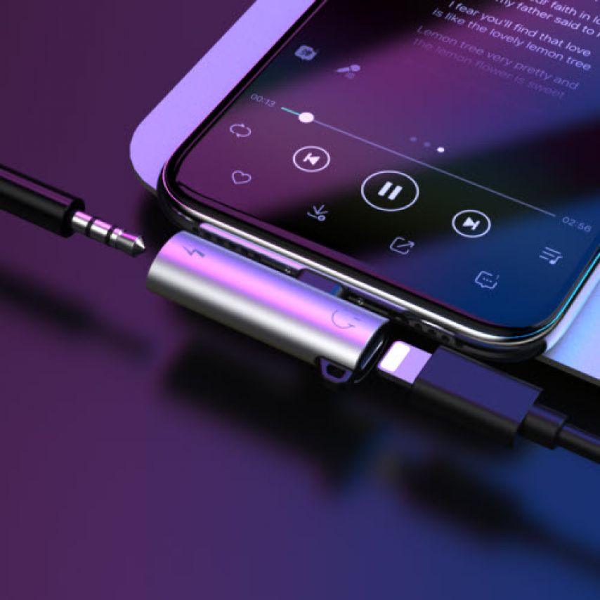 silver round 2 in1 iphone audio splitter adapter